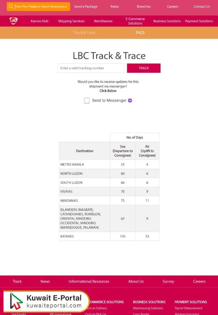 LBCExpress Tracking Number in Kuwait - Kuwait E-Portal